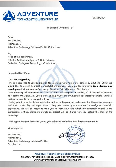 Sriganth P On Linkedin I Am Thrilled To Share That I Have Been Selected For An Internship In Web