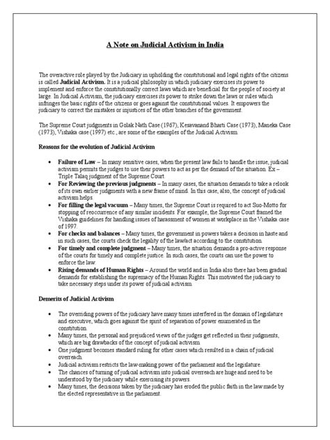 A Note On Judicial Activism In India Download Free Pdf Judiciaries