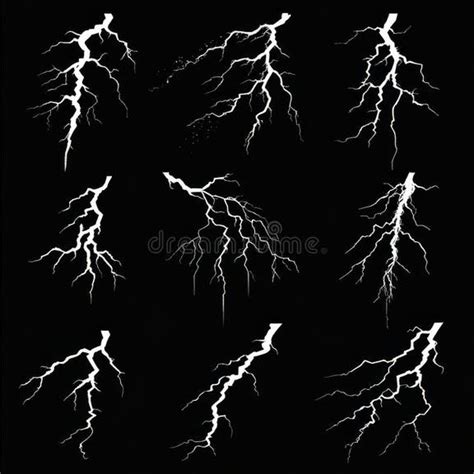 Set Of Different Types Of Lightning On Black Background Vector