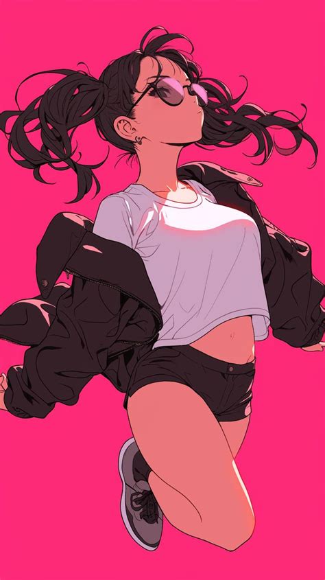 可愛的年輕女孩在粉紅色背景中跳躍