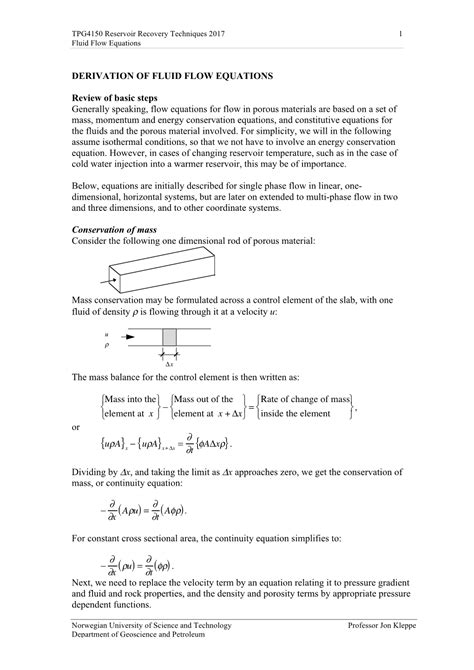 Derivation Of Fluid Flow Equations Docslib