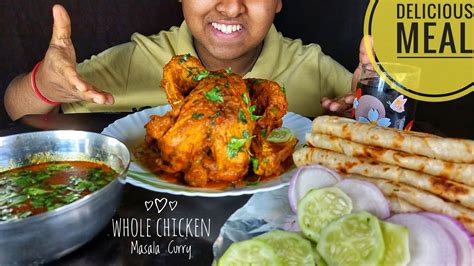 Asmr Eating Lachha Paratha Whole Chicken Masala Curry Extra Gravy