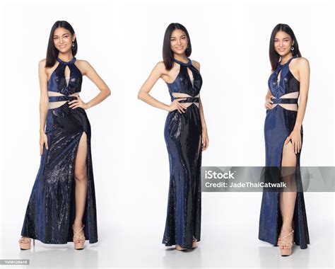 아시아 아름다운 여자의 전장 몸은 파란 저녁 스팽글 가운을 입고 깊은에 대한 스톡 사진 및 기타 이미지 깊은 전신 젊은 여자 Istock