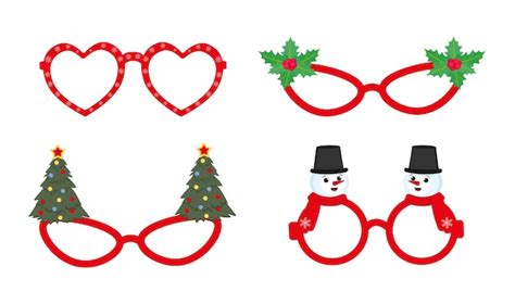Premium Vector New Years Set Glasses With Christmas Treesnowman
