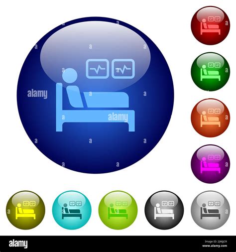 Intensive Care Icons On Round Glass Buttons In Multiple Colors