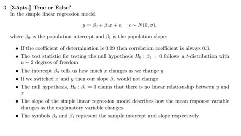 Solved Pts True Or False In The Simple Linear Chegg