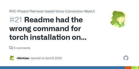 readme had the wrong command for torch installation on windows · issue