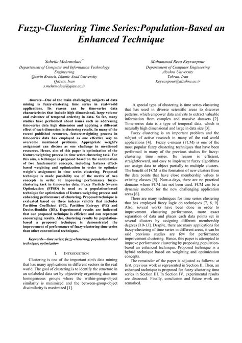 Pdf Fuzzy Clustering Time Series Population Based An Enhanced Technique
