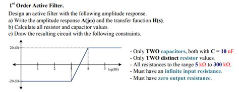 solved 1st ﻿order active filter design an active filter