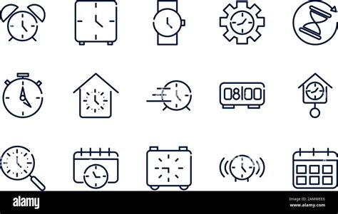 Time Clock Timer Hour Date Linear Design Set Icons Vector Illustration