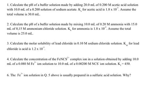 Solved 1. Calculate the pH of a buffer solution made by | Chegg.com