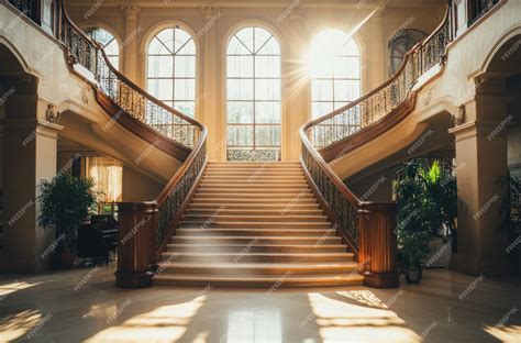 Grand Staircase In A Luxurious Mansion Premium Ai Generated Image