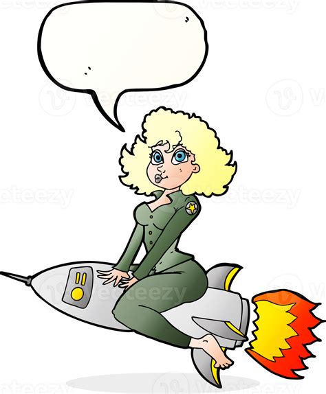 Cartoon Army Pin Up Girl Riding Missile With Speech Bubble 45075566 Png