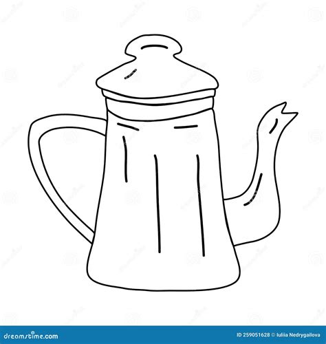 Old Fashioned Ceramic Or Porcelain Tea Pot Doodle Style Flat Vector
