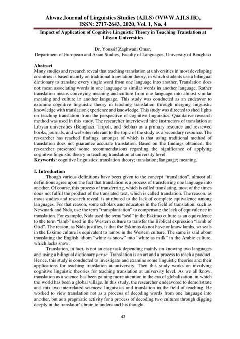 Pdf Impact Of Application Of Cognitive Linguistic Theory In Teaching