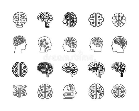 Set Of Ai Brain Outline Icons Combining Technology And Cognition Stock