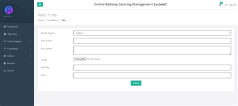 Online Railway Catering Management System Railway Catering Management Project In Php