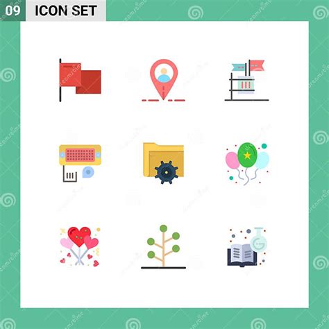 Stock Vector Icon Pack Of 9 Line Signs And Symbols For Gear Folder