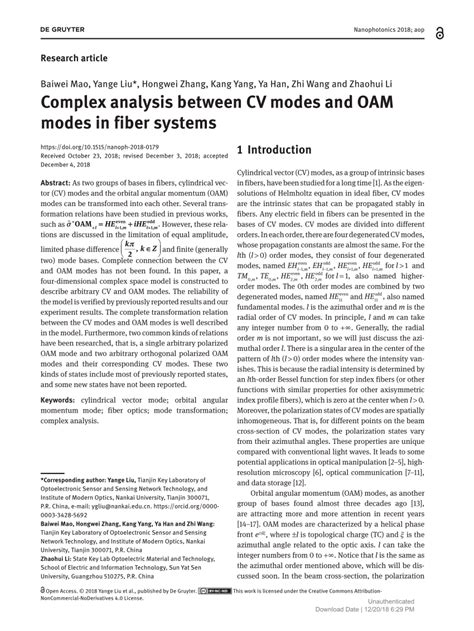 Pdf Complex Analysis Between Cv Modes And Oam Modes In Fiber Systems