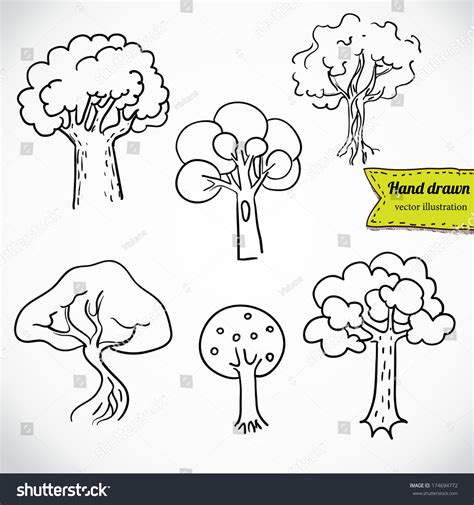 Sketchy Tree Set Isolated Vector Illustration Stock Vector Royalty