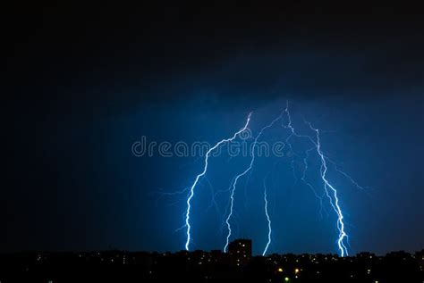 Multiple Lightning Bolts Above Bucharest Stock Image Image Of Scenery