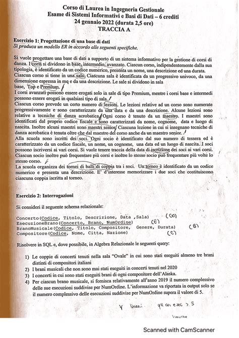 Esercizi Er Sistemi Informativi E Basi Di Dati Prove Desame Di