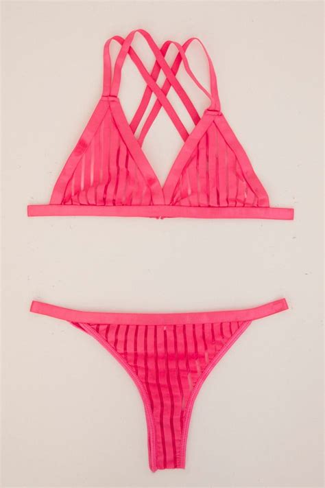 Womens Pink Mesh Lingerie Set Ally Fashion