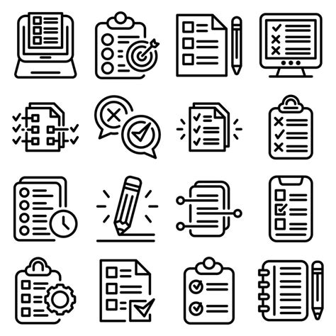 Assignment Icons Set Outline Style 8352269 Vector Art At Vecteezy
