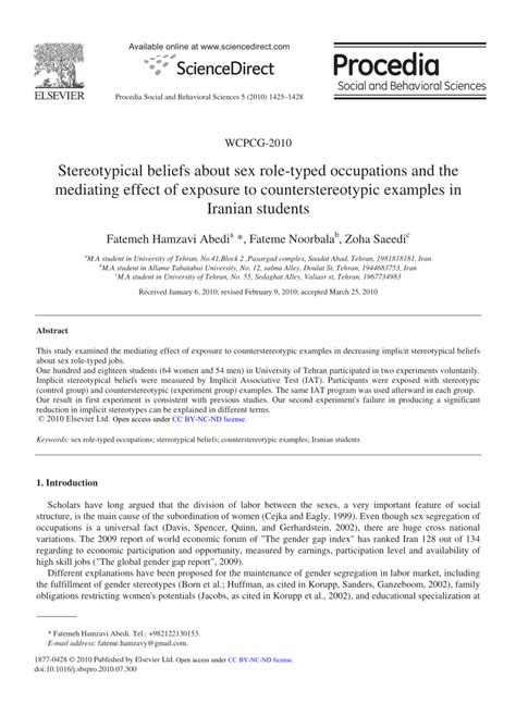 Pdf Stereotypical Beliefs About Sex Role Typed Occupations And The