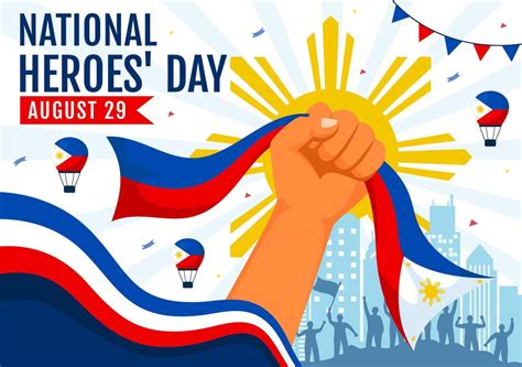Philippines Heroes Day Illustration On August 29 With Waving Flag And