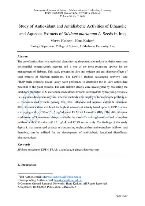 Pdf Study Of Antioxidant And Antidiabetic Activities Of Ethanolic And