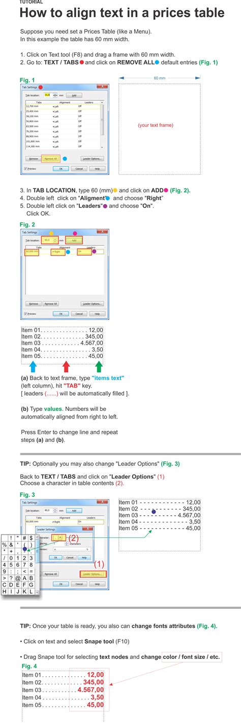Tutorial How To Align Text In A Prices Table English Version