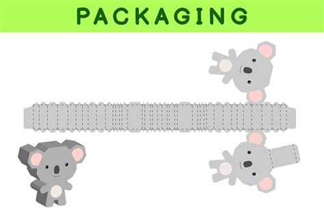 파티 호의 상자 다이 컷 코알라 디자인 과자 사탕 작은 선물 빵집 패키지 템플릿 어떤 목적을 위한 훌륭한 디자인 생일 베이비 샤워 피나타 벡터 스톡 일러스트레이션입니다 0