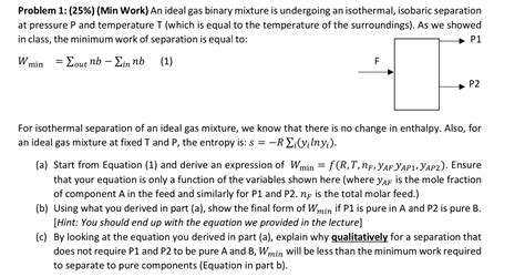 Solved Problem Min Work An Ideal Gas Binary Chegg