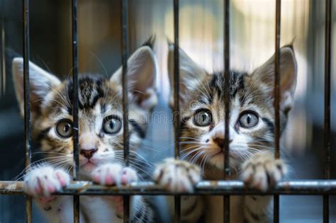 Adorable Kittens Behind Metal Bars Looking Out The Cute Kittens Have