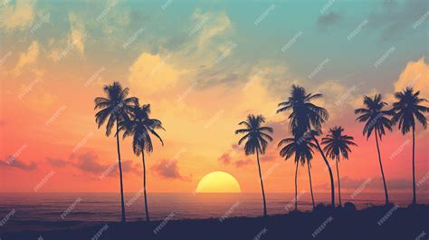 Premium Ai Image Palm Trees Silhouettes On Tropical Beach At Sunset