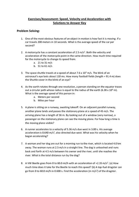 Solution Physics Practice Exam On Displacement Speed Velocity