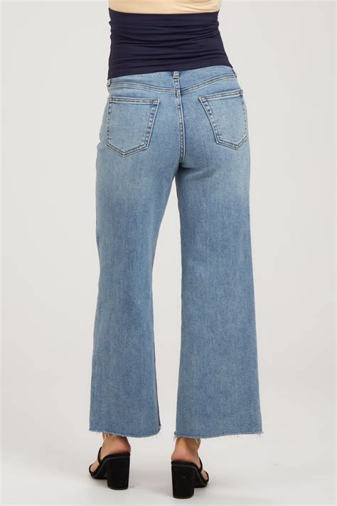 Light Blue Wide Leg Raw Hem Maternity Jeans Pinkblush