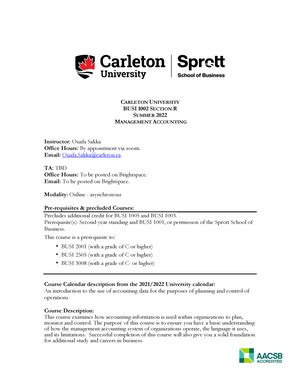 BUSI1002R Outline Outline CARLETON UNIVERSITY BUSI 1002 SECTION R