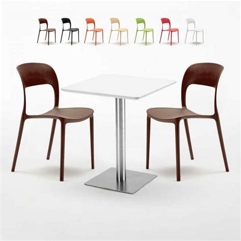 Mesa Cuadrada 60x60 Cm Tablero Blanco Y 2 Sillas De Colores Restaurant