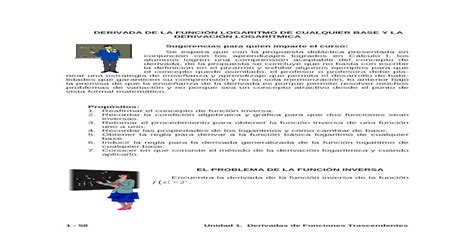 Derivada De La Función Logaritmo De Cualquier Base Y La · Pdf