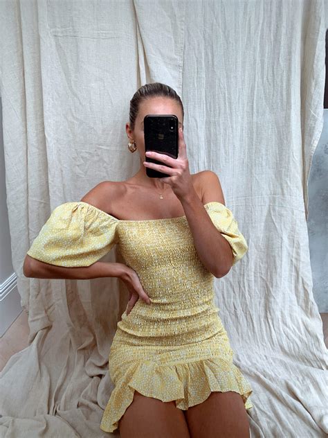 Libby Mini Shirred Dress Lemon Spot Pretty Lavish