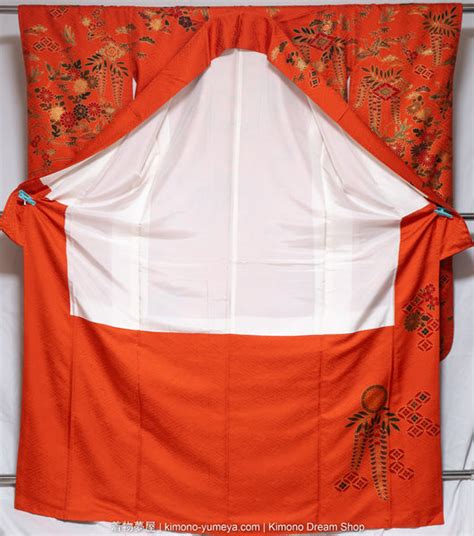 Extra Long Vintage Furisode Influenced By Okinawa Patterns Orange