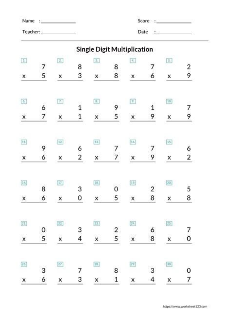 Single Digit Multiplication Worksheet Generator Free And Customizable