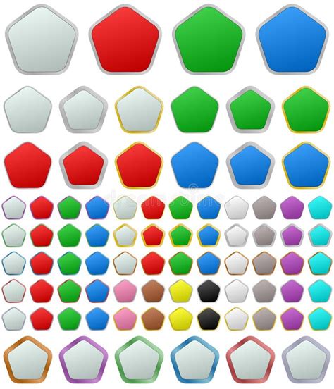 Color Metallic Rounded Pentagon Button Set Stock Vector Illustration