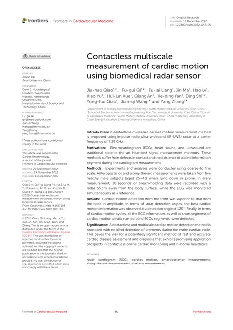 Pdf Contactless Multiscale Measurement Of Cardiac Motion Using Biomedical Radar Sensor