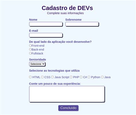 GitHub Deborah9267 Form Devs Formulário desenvolvido utilizando
