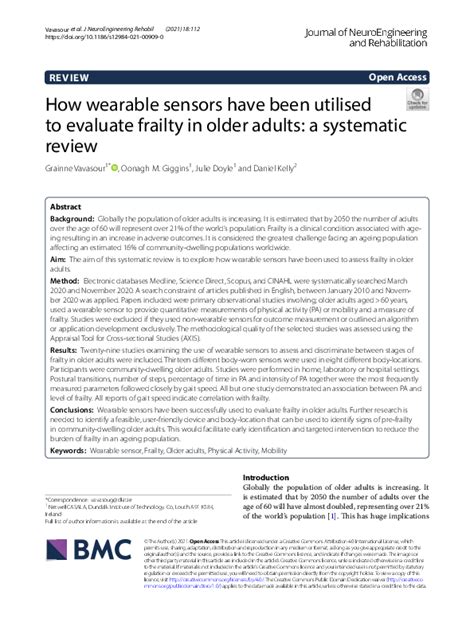 Pdf How Wearable Sensors Have Been Utilised To Evaluate Frailty In Older Adults A Systematic