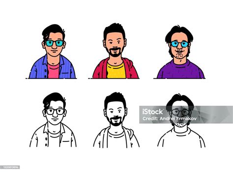 미니멀 한 스타일의 젊은 이들의 아바타 식물학자 괴짜 힙셋 로고의 브랜드 캐릭터 세련된 현대적인 스타일 이미지는 흰색 배경에서 격리됩니다 20 29세에 대한 스톡 벡터 아트