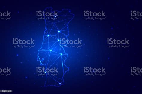 多角形の青い線と輝くポルトガルの抽象的な地図 3dのベクターアート素材や画像を多数ご用意 3d つながり イラストレーション